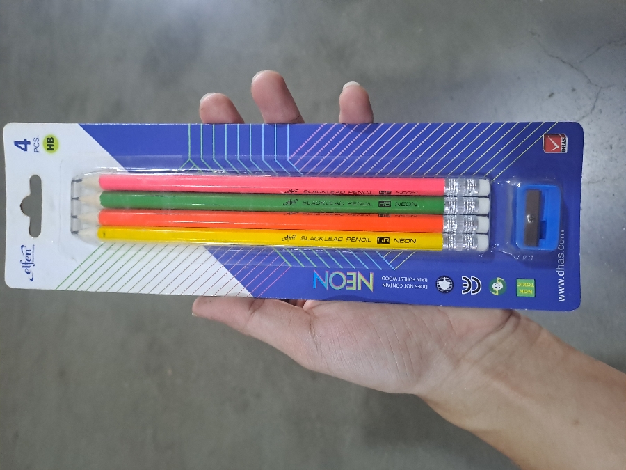 [Phiên chợ sách cũ] Bộ 4 Bút Chì Gỗ HB Elfen Neon + Chuốt Chì (Mẫu Màu ...